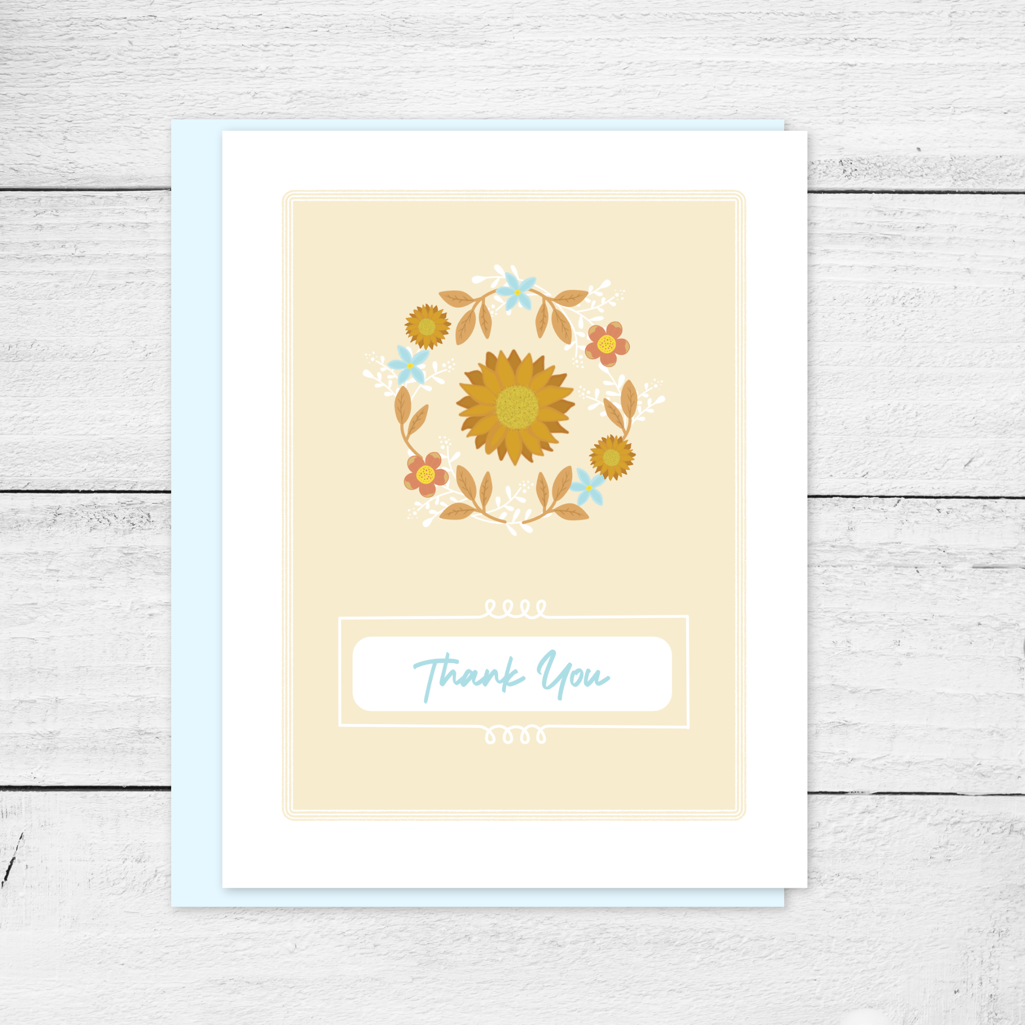Boho Floral Design Thank You Card Bohemian Wreath
