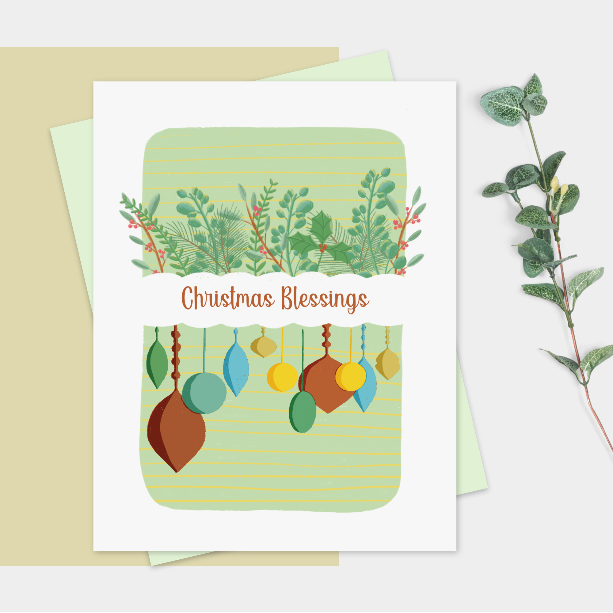 Christmas Blessings Card with Festive Ornaments - Lonna Jordan Designs